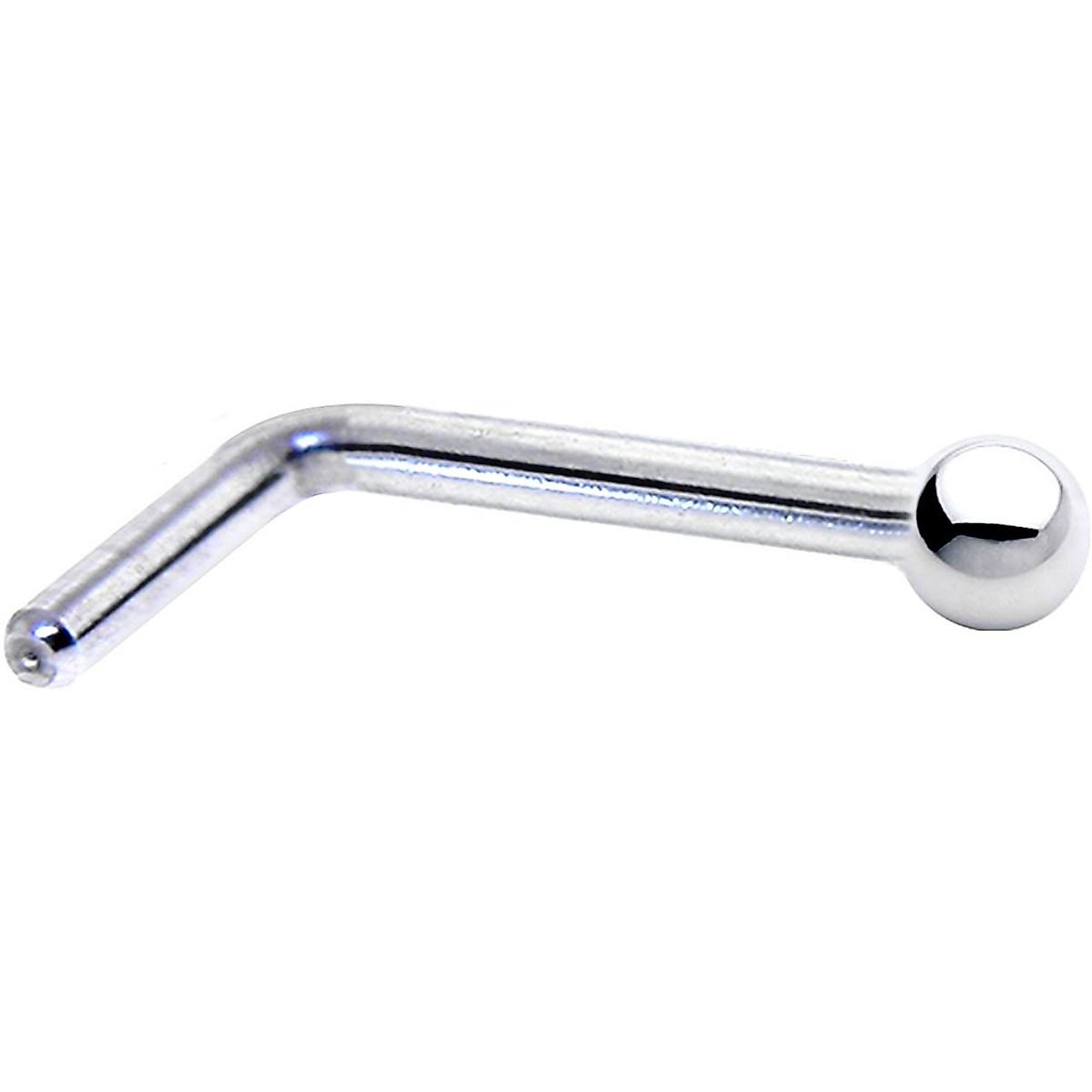 Body Candy Solid 14k White Gold 1.5mm Ball L Shaped Nose Stud Ring 18 Gauge 1/4"