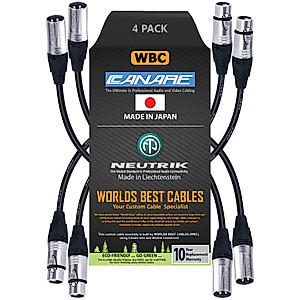 WORLDS BEST CABLES 4 Units - 1 Foot – Quad Balanced Microphone Cable Custom Made Using Canare L-4E6S Wire and Neutrik Silver NC3MXX Male & NC3FXX Female XLR Plugs