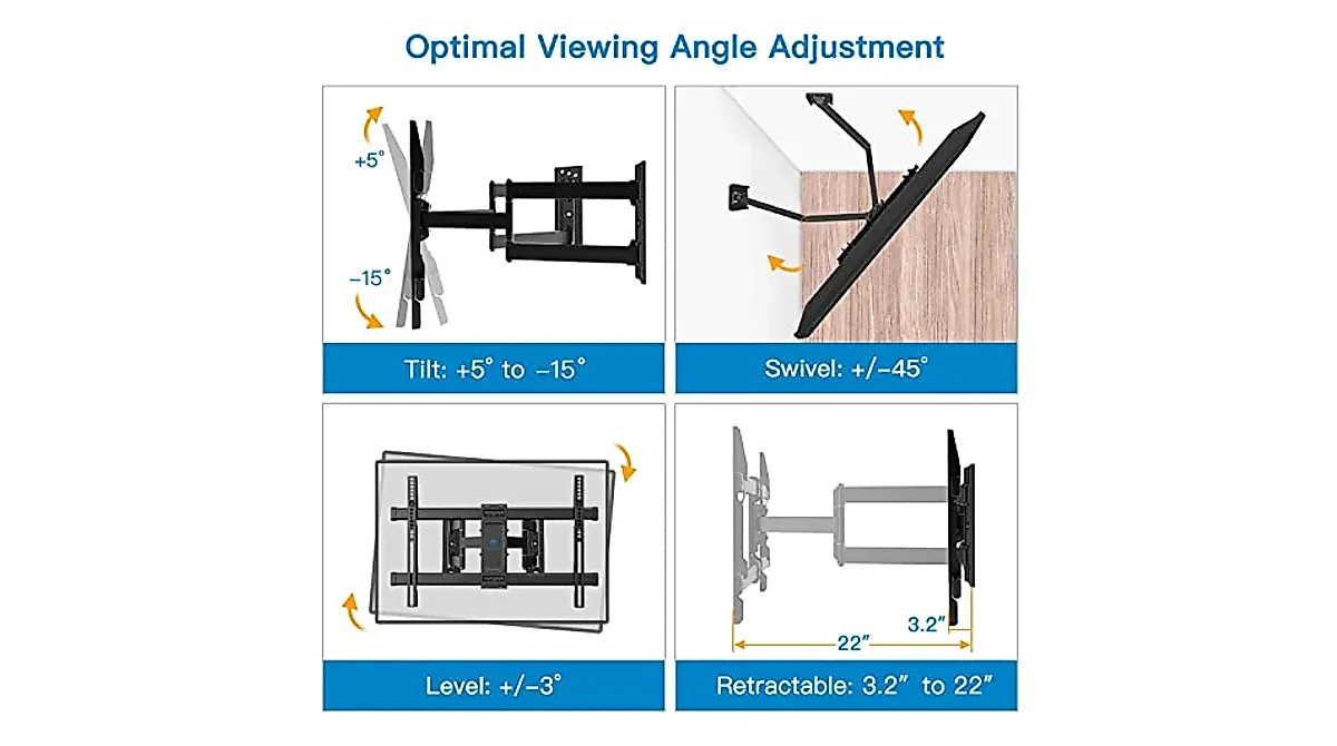 Corner TV Wall Mount Full Motion- Corner TV Bracket Fits 37-70 Inch LED ...