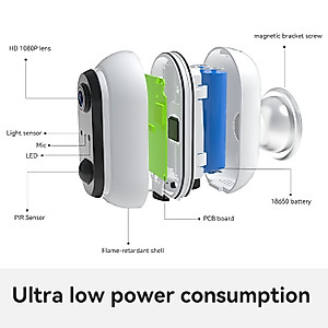 VENZ Security Camera Outdoor Wireless, IP66 Weatherproof, 1080P Battery Powered WiFi Surveillance Cameras, Night Vision, Motion Detection, 2-Way-Talk, Compatible with Alexa (White-2020)