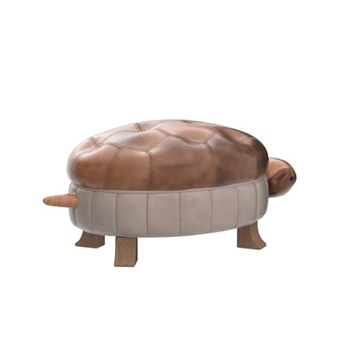 Kelendle Animal Footstool Turtle Upholstered Ottoman PU Leather Pouf Wood Foot Stool Rest for Living Room Bedroom Sofa Bench Seat Chair, Grass (Large, Brown)