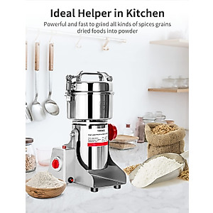 1000g Electric Grain Mill Grinder 2800W High Speed Powder Grinder Machine Stainless Steel Commercial Pulverizer Grinding Machine for Kitchen Pepper Coffee Corn