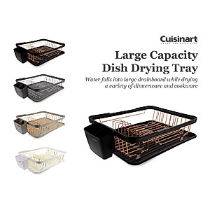 Cuisinart Wire Dish Drying Rack and Tray Set – 3 Piece Set Includes Wire Dish Drying Rack, Utensil Caddy, and Draining Board – Measures 19 x 12.75 x 4.25 Inches – Matte Black/Copper Wire
