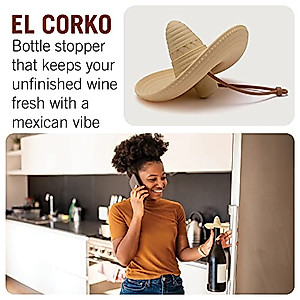 Silicone Wine Stopper/Fun Sombrero shaped cap seals bottle and keeps wine fresh/Cute Wine Accessories/Fun Kitchen Gadgets/el Corko Bottle Stopper by Monkey Business
