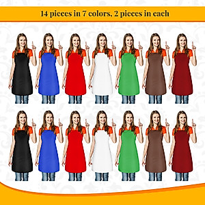 14 Packs White Aprons Red Wine Blue Green Black Coffee White Paint Apron Machine Washable Blank Bib Apron Plain Aprons for Adults Kids Long Tie Unisex Aprons for Cooking BBQ DIY Painting Crafting