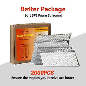 SITLDY 16 Gauge Angled Finish Nails, 20-Degree, 2000-Pack (2-1/2", 2", 1-1/2", 1-1/4" 500 Per Sizes), Galvanized Assorted Size Project Pack, for Pneumatic, Electric Angled Finish Nailer (2000)
