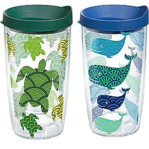 Tervis Turtle and Whale Pattern Made in USA Double Walled Insulated Tumbler Cup Keeps Drinks Cold & Hot, 16oz - 2pk, Clear