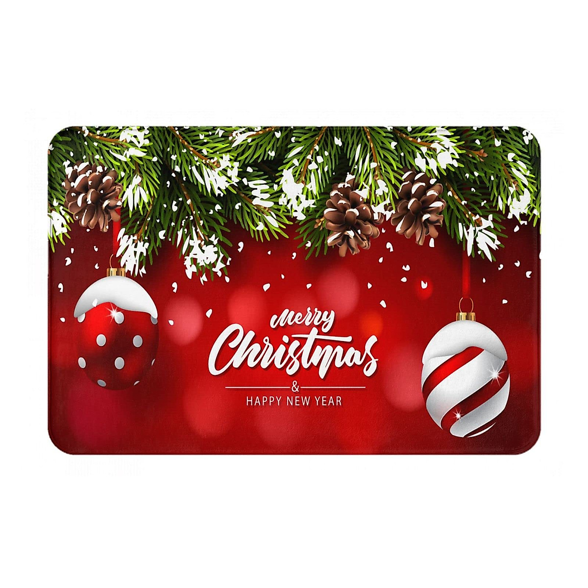 Christmas Bath Mat for Bathroom New Year Ball Fir Branch Red Rugs Shower Mats Memory Foam Rug Non Slip Floor Small Carpet Soft Light Absorbent Washable for Home Hotel Decor 15.7 X 23.6 inch
