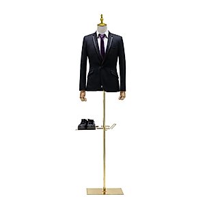 Male Mannequin Torso Body, Men Maniquine Dress Form with Flexible Solid Wood Arm, 47.24"-76.77" Height Adjustable Manikin with Detachable Shoe Holder Pants Rack for Clothing Suit Display