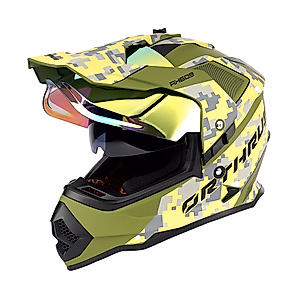 Orthrus DOT certified Dual Sport MultiCam Adventure Motorcycle Helmet UV protected visor for Snowmobile ATV Dirt Bike Off Road (Halo,S)