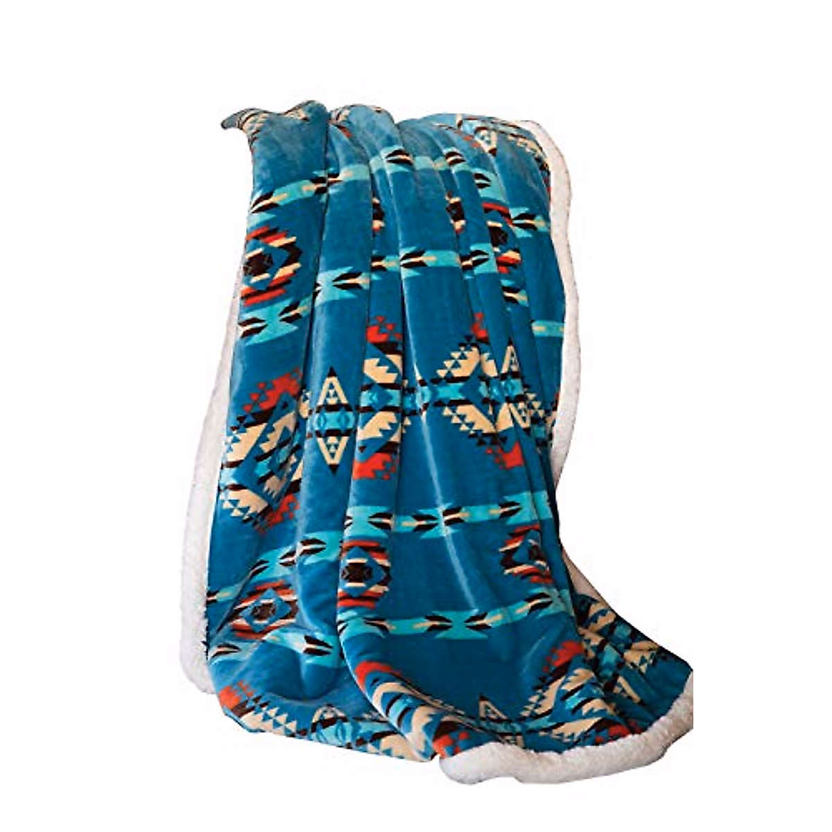 Carstens Soft Sherpa Plush Throw Blanket, Turquoise Southwest, 54" x 68" (JP528)