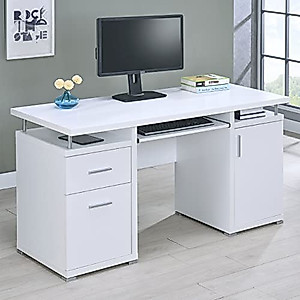 Coaster Furniture Tracy Modern Contemporary 2 Drawer Home Office Computer Desk with Keyboard Tray Storage File Cabinet White 800108