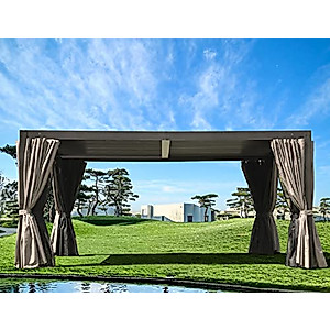Domi Outdoor Louvered Pergola 10'x13' with Adjustable Aluminum Roof,Grill Gazebo for Patios,Aluminum Frame with Curtains and Mesh for Garden,Patio,Backyard (Dark Brown)