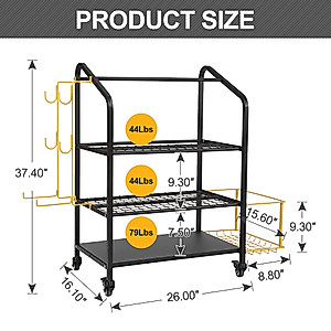 Vimexciter Dumbbell Rack, Training Equipment Storage Cart with Hooks and Wheels for Yoga Brick, Mat, Block, Roller, Dumbbell, Weight, Kettlebell, Resistance Band and More for Home Gym Workout