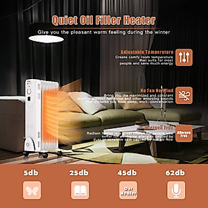 COSTWAY Oil Filled Radiator Heater, 1500W Portable Space Heater with Dual Safe Protections, Adjustable Thermostat & 3 Heating Modes, Electric Oil Heaters for Living Room, Bedroom, Office