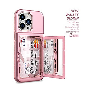 WeLoveCase for iPhone 13 Pro Wallet Case for Women with Credit Card Holder & Hidden Mirror, Two Layer Shockproof Heavy Duty Protection Cover Protective Case for iPhone 13 Pro - 6.1 Inch Rose Gold