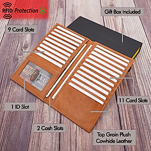 ag wallets Genuine Leather Mens Long ID 19 Credit Card Security Wallet (RFID Tan Butter Touch Leather)