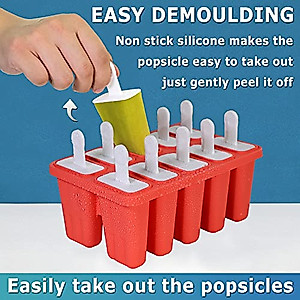 Silicone Popsicle Molds 10-cavity, DIY Ice Pop Mold for Kids Adult Teens, BPA Free Ice Cream Molds for Party Yogurt Juice Smoothies Sticks