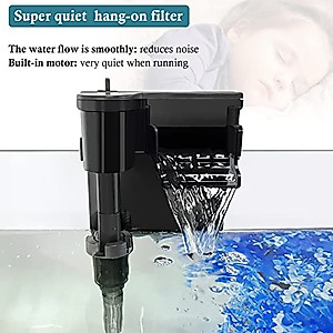 VILLNO 100GPH Ultra Quiet Aquarium Filter: 3.2W Adjustable Filter for 2.5-15Gal Fish Tank, Activated Carbon Filter with 2 Filter Cartridges, Hang on Back Aquarium Filter