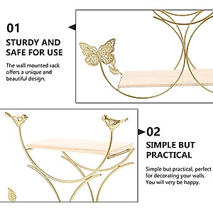 DOITOOL Wall Mounted Floating Shelves Rustic Storage Shelf Spice Rack Shelf Sundries Organizer with Butterfly Figurine for Bathroom Bedroom Living Room Kitchen Golden