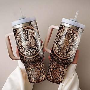 WAZONE Personalized Horse Tumbler 40oz with Handle and Straw Custom Name Wooden Drawings Vacuum Tumblers Stainless Steel Travel Mug Equestrian Gifts Birthday Christmas for Men Women Animal Lover