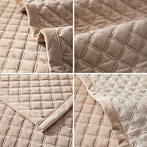 vctops Luxury Velvet Couch Sofa Cover Soft Plush Sectional Couch Covers Plaid Nonslip Sofa Slipcover for Dogs Cats Pet Love Seat Recliner Leather L Shaped, Armrest Backrest Cover (Camel,28"x47")