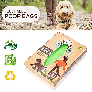 Doodie Flush™ Dog Poop Bag (Box of 50 poop bags for dogs) Flushable 100% Environmentally Friendly Compostable Biodegradable Pet Waste Bags, Extra Thick & Strong, Biodegrades In Seconds with Water