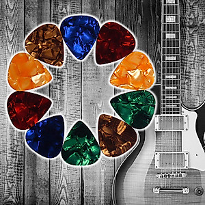 Augshy Guitar Picks, 150 Pack Premium Celluloid Guitar Pick Variety Pack Thin, Medium & Heavy Gauges for Acoustic Guitar, Electric Guitar, Bass(0.46 0.71 0.96 mm)