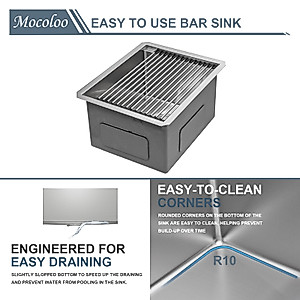Undermount Bar Sink - Mocoloo 15 x 19 Inch Single Bowl Undermount Kitchen Sink 16 Gauge Stainless Steel Bar Prep Workstation 10" Deep Sinks