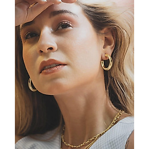 Adoyi Gold Hoop Earrings, 14K Gold Plated Lightweight Jewelry, Small Chunky Huggie Hoop Earrings Set for Women, 9 Pairs