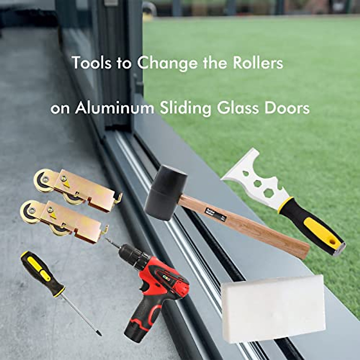 Sliding Patio Door Rollers Replacement for Aluminum Glass Doors, F-Tab Mount, 1-1/4" Steel Ball Bearing, Rear Adjustable, Yellow Zinc Plated, 2 Pack