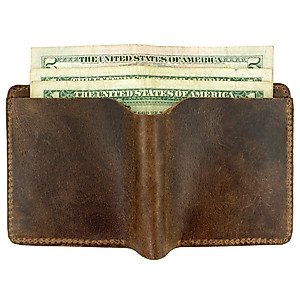 Hide & Drink, Bifold Wallet with Extra Layer, Slim, Thin Accessory For Pocket or Bag, Store Money, Cards & Cash, Full Grain Leather, Handmade, Bourbon Brown