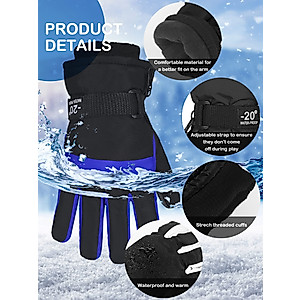 Eurzom 4 Pairs Kids Winter Ski Snow Gloves Waterproof and Windproof Adjustable Gloves for Kids, 4 Colors (Red, Blue, Bright Blue, Gray, 8-15 Years)