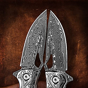 TURENZ Handmade Damascus Steel Flipper Folding Knife with Pocket Clip, Liner Lock, Tactical Knife for Camping, Hunting, Fishing and EDC (Black & White)