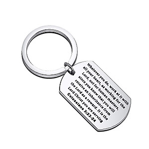 FEELMEM Christian Keychain Colossians 3:23 Bible Verse Keychain Whatever You Do Work at It with All Your Heart As Working for The Lord Religious Jewelry Inspirational Gifts (Silver)