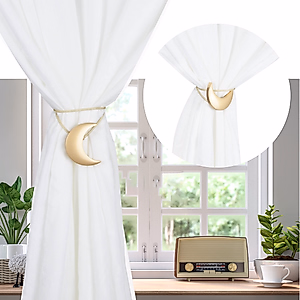 Magnetic Curtain Tiebacks Alloy Moon Curtain Holdbacks Silver/Gold Curtain Tie Backs Curtain Clips Ropes -Set of 2