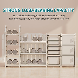 UNICOO Kids Toy Storage Organizer with Removable Bins, 4-Tier Bookshelf and Cabinet - Pull-Out Drawers Shelf for Toddlers - Space-Saving Solution for Nursery, Playroom, Study Room (White)