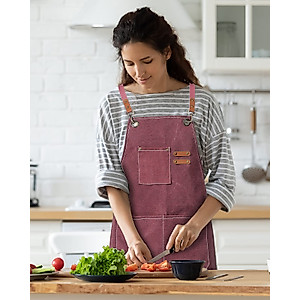 Chef Cooking Apron for Men Women Canvas Kitchen Apron with Cross Back and 3 Pockets