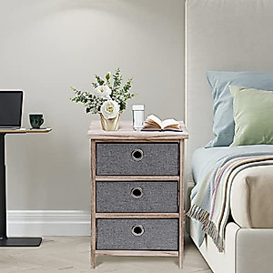 Babion Nightstand with 3 Drawers, Bedside Tables for Bedroom, Hallway, Nightstand Storage Cabinet, End Table with Organizer Fabric Drawers, Wood Top Fabric Dresser, Gray