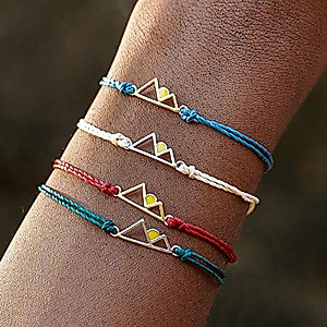 Pura Vida Silver Sunrise Mountain Bracelet - 100% Waterproof, Adjustable Band - Brand Charm, Cream