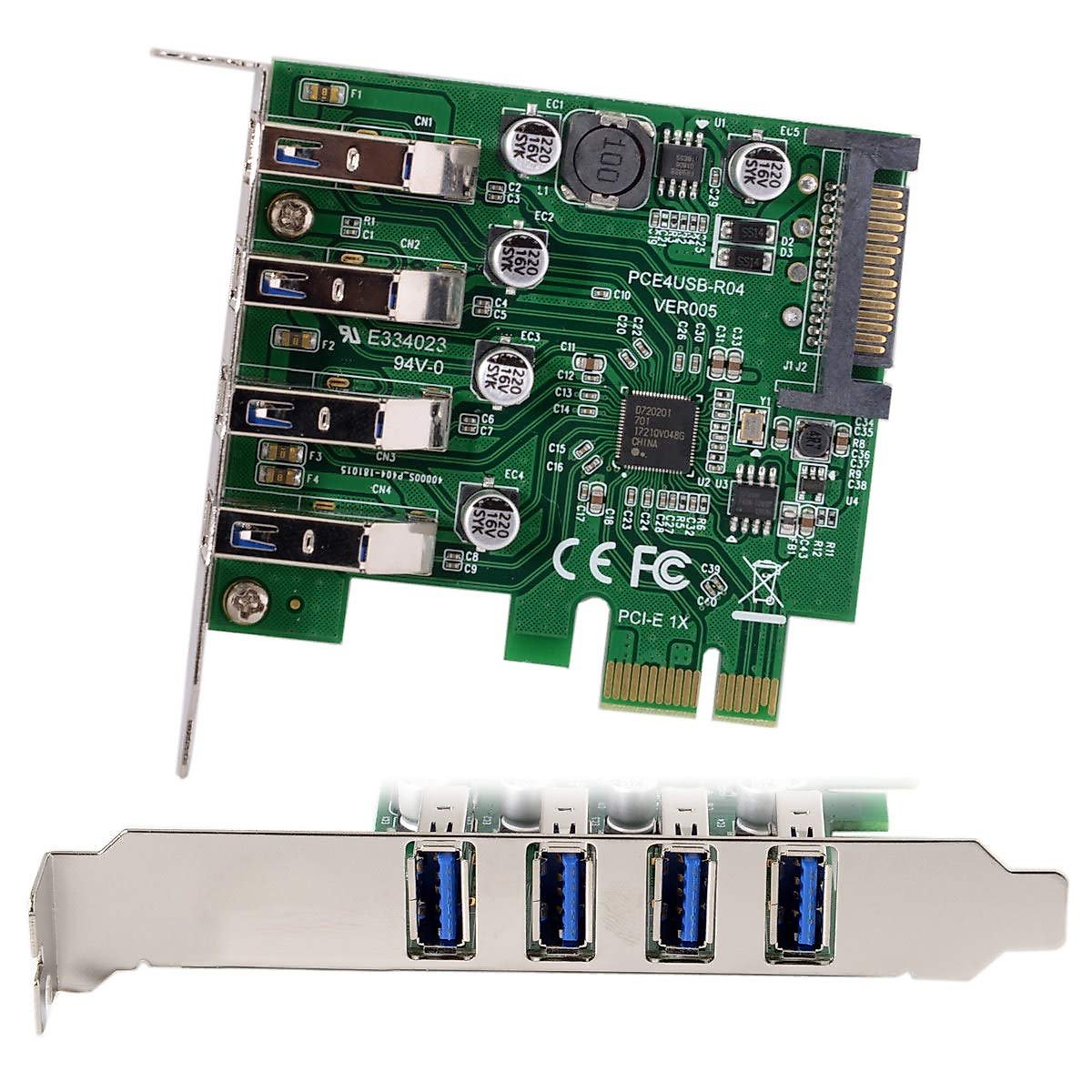 ChenYang 4 Port PCI-E 1X to 4 USB 3.0 HUB PCI Express Expansion Card Adapter with 80/120mm PCI-E Slot Bracket