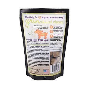 In Clover Natural Dental Treat Chew for Dogs, Grin, Fresh Breath Dog Chew Treat with Prebiotics, Fresh Breath Tartar Control Chew for Dogs, Daily Chew Supplement for Dogs Supports Dog Gums and Teeth