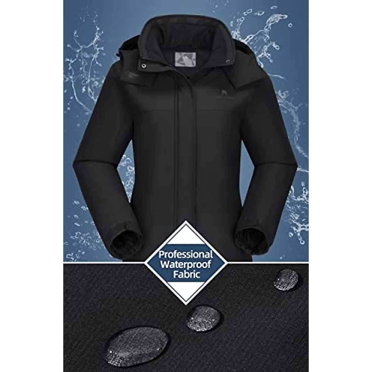 CAMEL CROWN Ski Jackets for Women Winter Snow Coats Warm Mountain Waterproof Female Jacket Hooded Windbreaker Black S