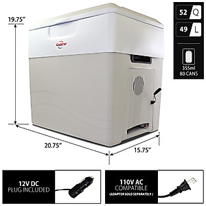 Koolatron Thermoelectric Iceless 12 Volt Cooler Warmer 52 qt (49 L), Electric Portable Car Cooler with DC Plug, Grey and White, for Travel Camping Fishing Trucking, Made in North America