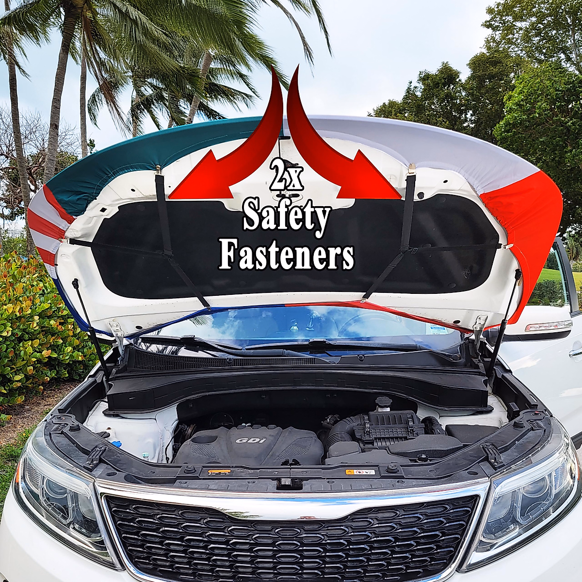 Hood's Flags] American Flag Car Hood Cover 63"x47" (120x160cm) - Universal Fit for Trucks, Car, SUV, or Van. Polyester Spandex Material, Weather-Resistant with Secure Fasteners