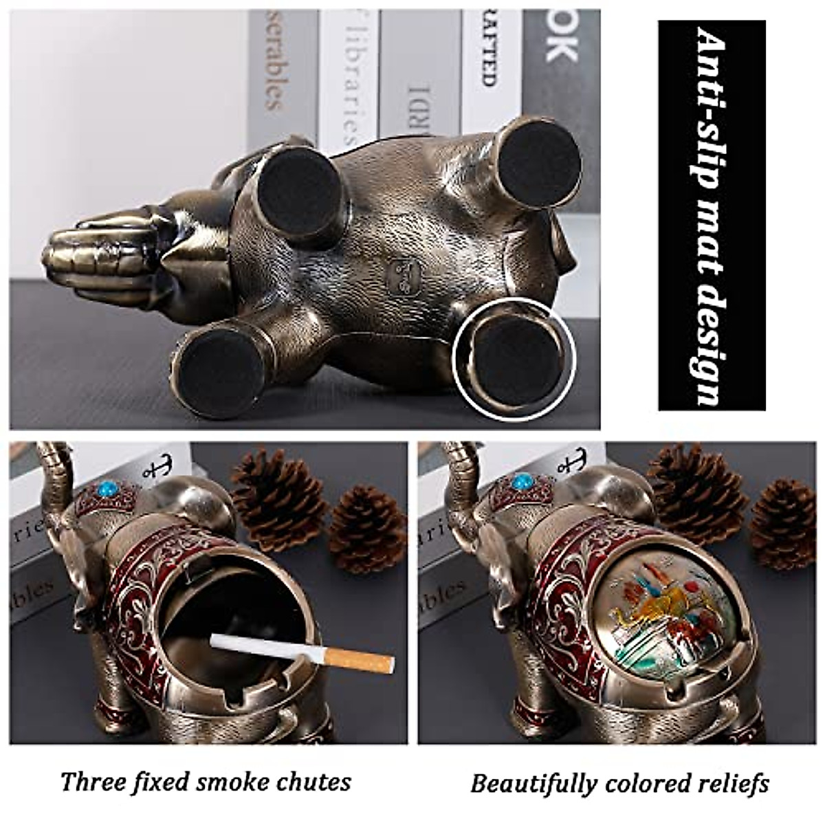 SogYupk Ashtray-Metal Elephant Ashtray-Outdoor Windproof Ashtray with Lid-Indoor Multifunctional Entertainment/Office Ashtray, Vintage Anti-Drop Ashtray,Gifts for Men and Women (Bronze Red)