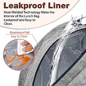 Lunch Bags for Women Insulated Thermal Lunch Tote Bag Durable Large Lunch Box Container Drinks Holder for Adults Men Work College Picnic Beach Park, Grey