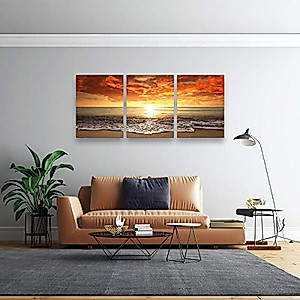 S0134 Canvas Prints Wall Art Sunset Ocean Beach Pictures Photo Paintings for Kids RoomLiving Room Bedroom Home Decorations Stretched and Framed Seascape Waves Landscape Giclee Artwork