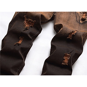 Men's Retro Tied Dyed Jeans Ripped Stretch Printed Slim Fit Denim Pants Vintage Straight Washed Distressed Jean (Orange,34)