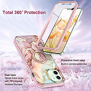 Btscase for iPhone 12/iPhone 12 Pro Case 6.1 Inch,Built-in Screen Protector with 360° Ring Holder Kickstand, Full Body Dual Layer Rugged Shockproof Protective Case for iPhone 12/12 Pro,Rose Gold